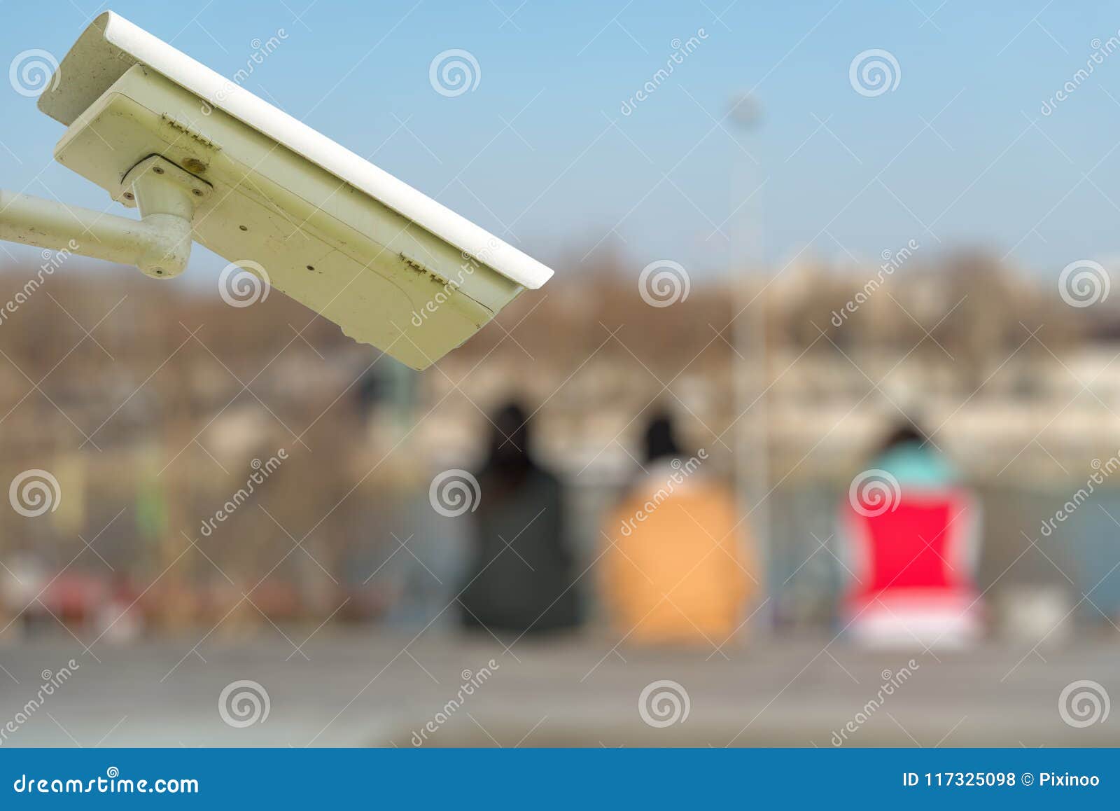 Security CCTV Camera or Surveillance System with Tourists on Blurry ...
