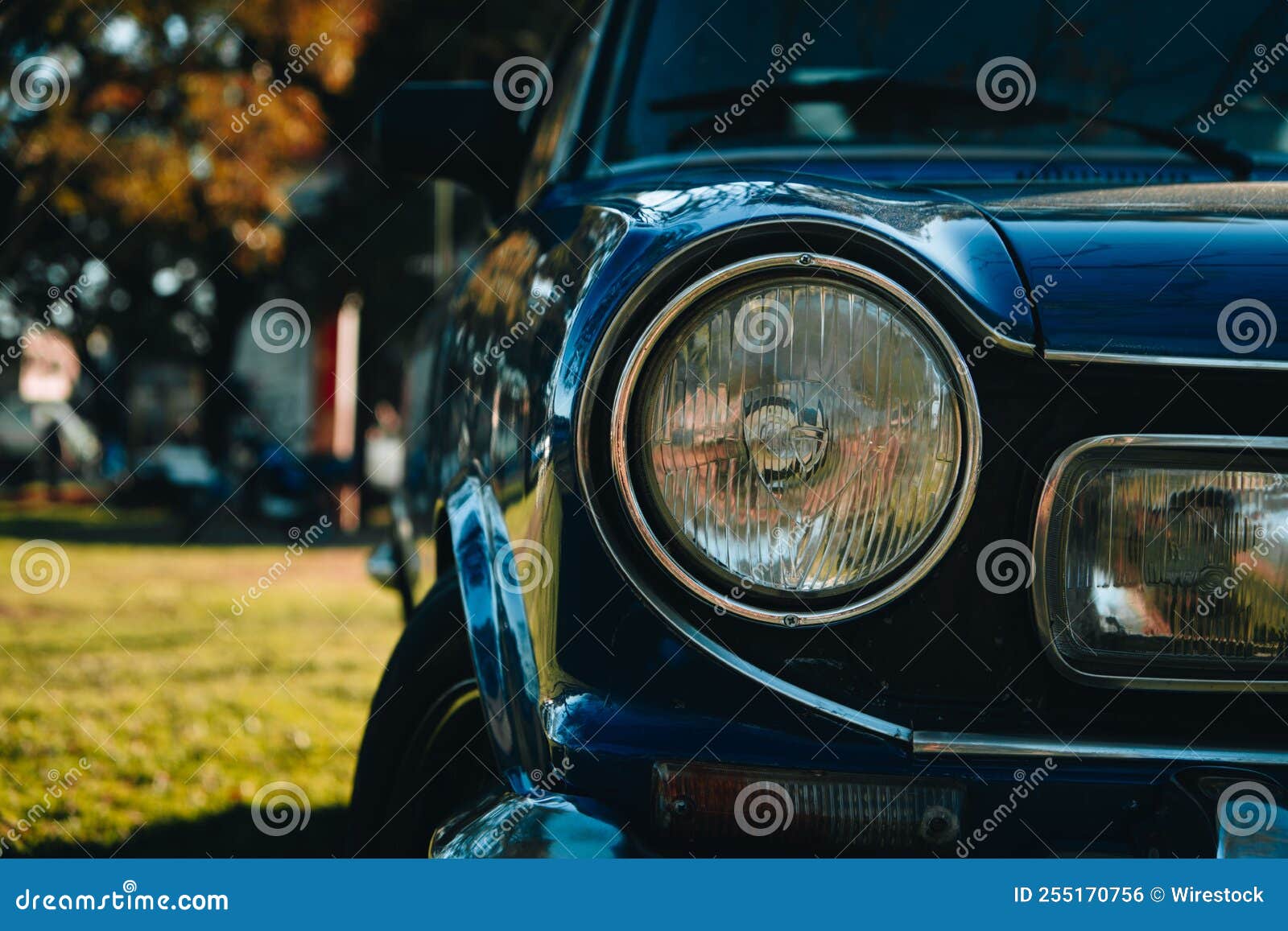 Focus Shot of the Headlights of a Black Car. Stock Photo - Image of ...