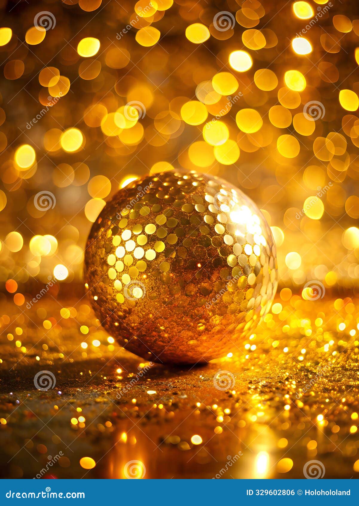 Focus of Single Golden Shine Sphere in Foreground. and Blurred Glitter ...