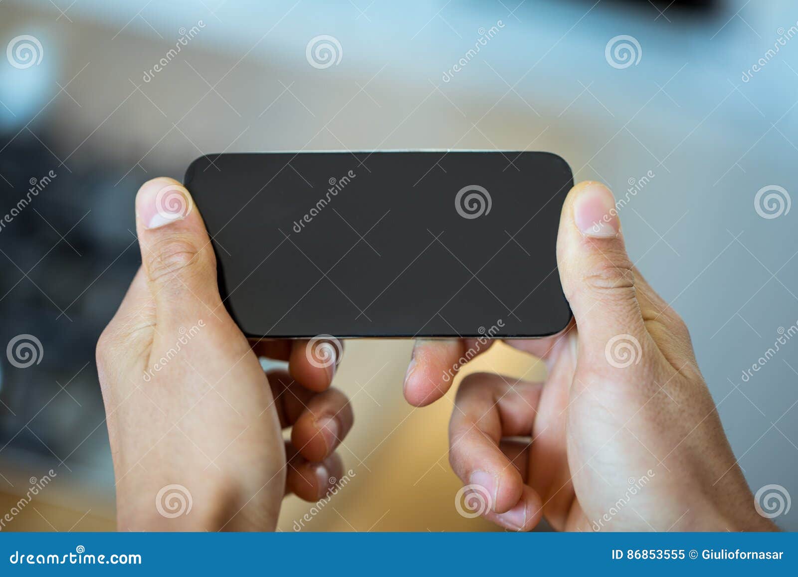 Focus on a Smartphone in Horizontal Position Stock Image - Image of ...