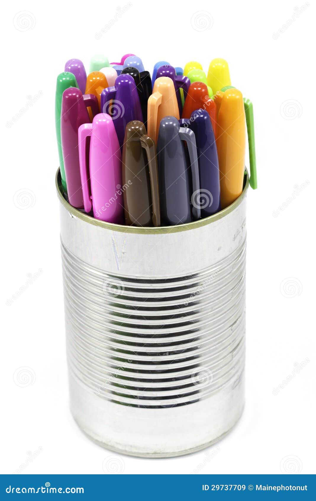 A can of colored pens stock image. Image of grey, brown - 29737709