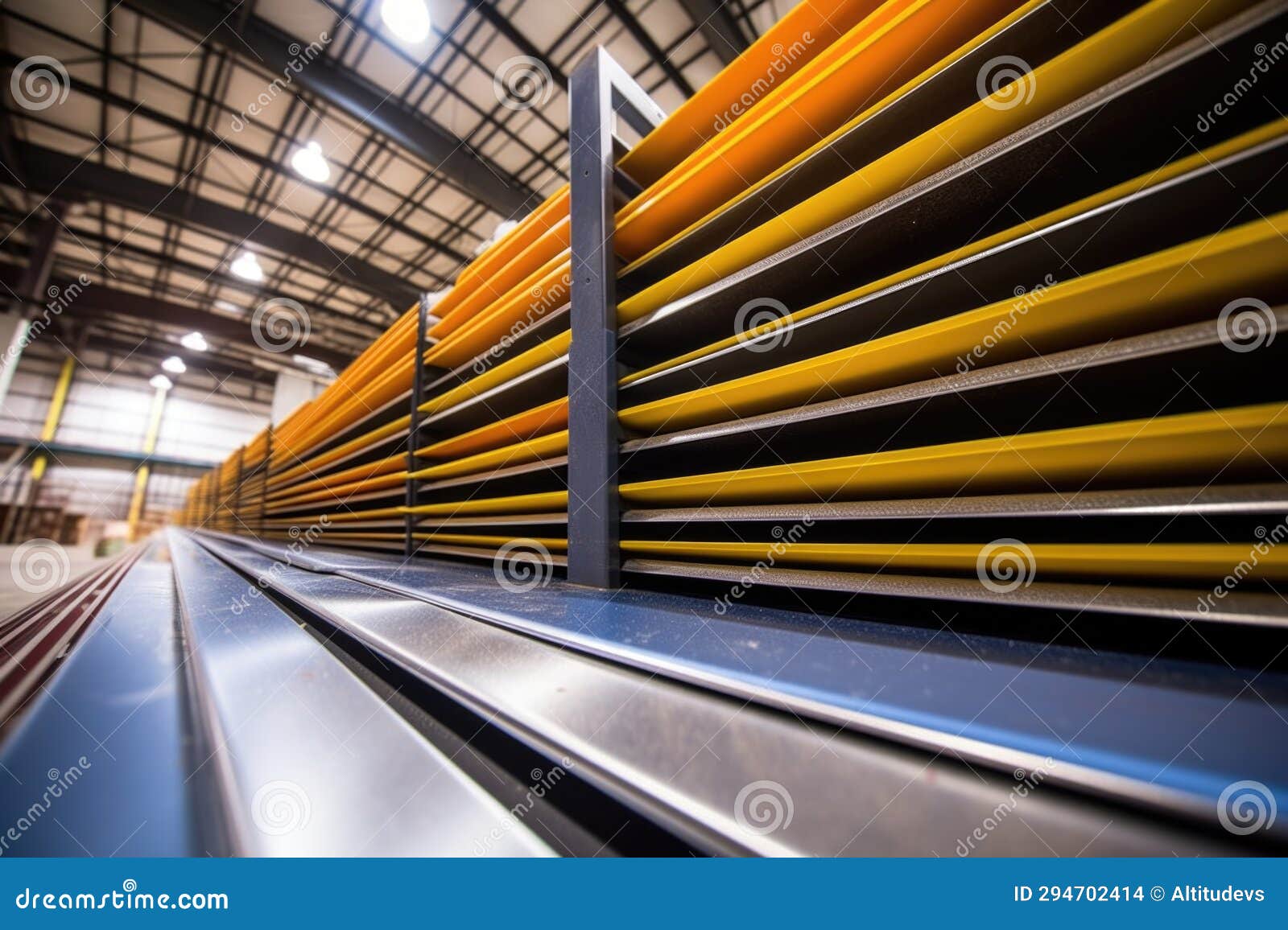 Focus on Steel Sheets Lined Up in Storage Area Stock Photo - Image of ...