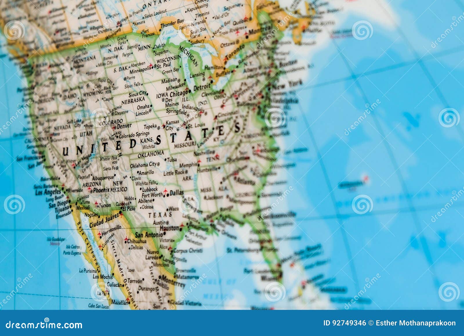 Focus on United States on the World Map Stock Photo - Image of ...