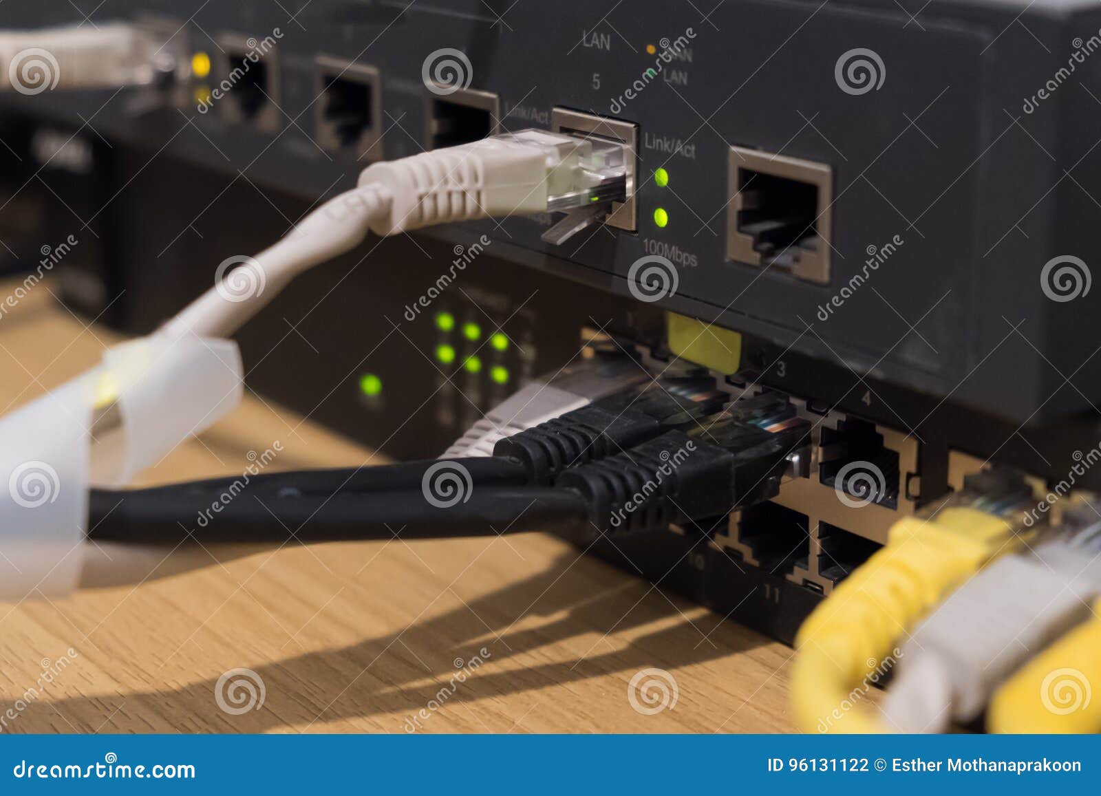 Focus on the White LAN Connector on the Switchboard Stock Photo - Image ...