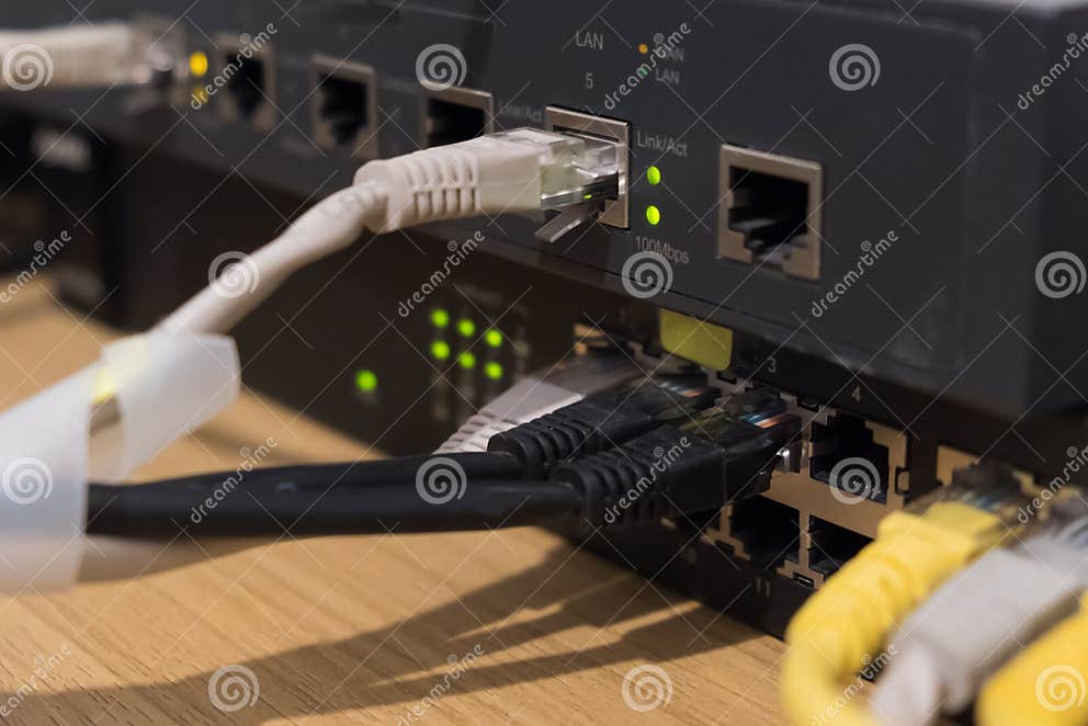 Focus on the White LAN Connector on the Switchboard Stock Photo - Image ...