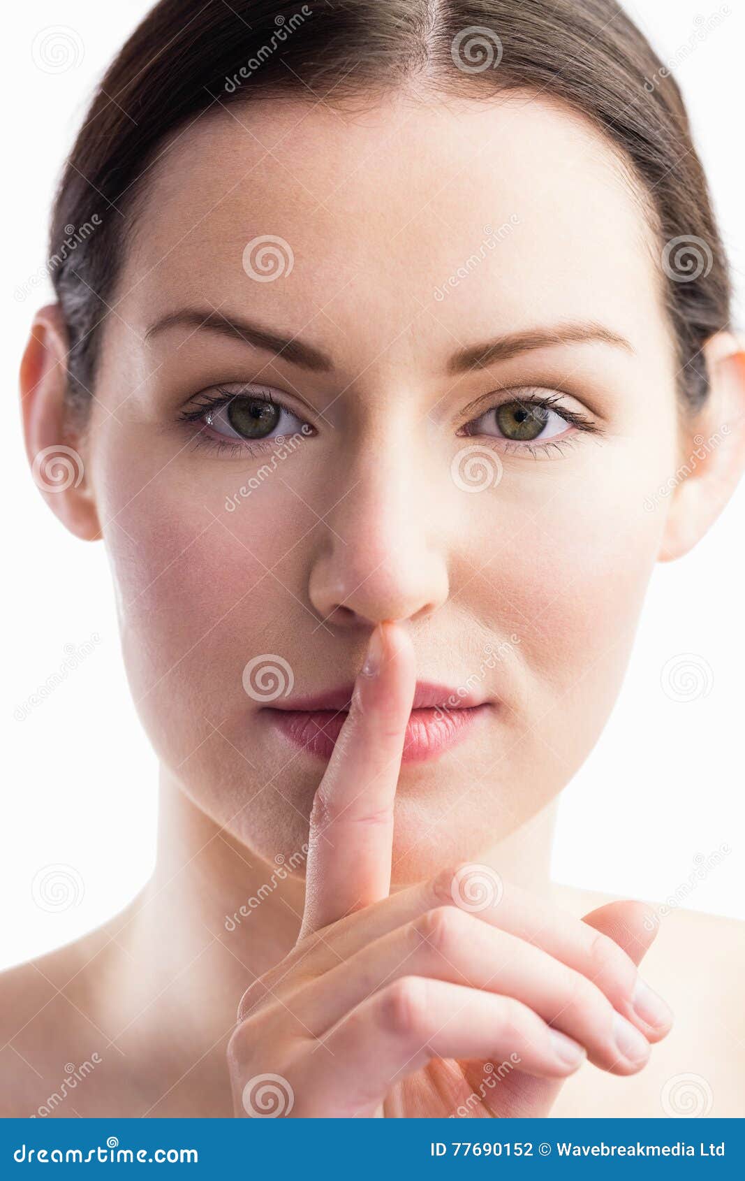 Focus on Woman with Her Finger on Mouth Stock Photo - Image of model ...