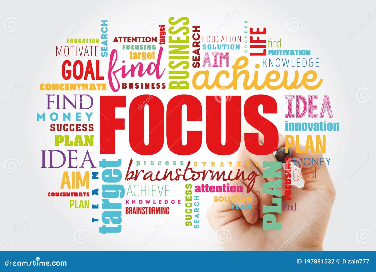 FOCUS word cloud collage stock photo. Image of focused - 197881532