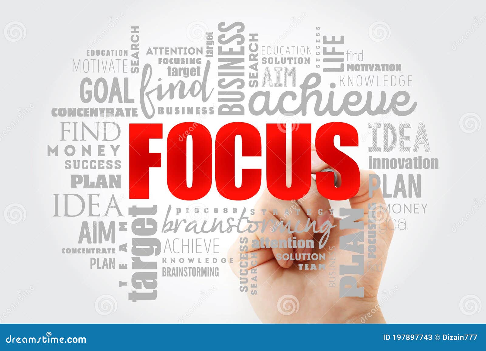 FOCUS word cloud collage stock image. Image of hand - 197897743