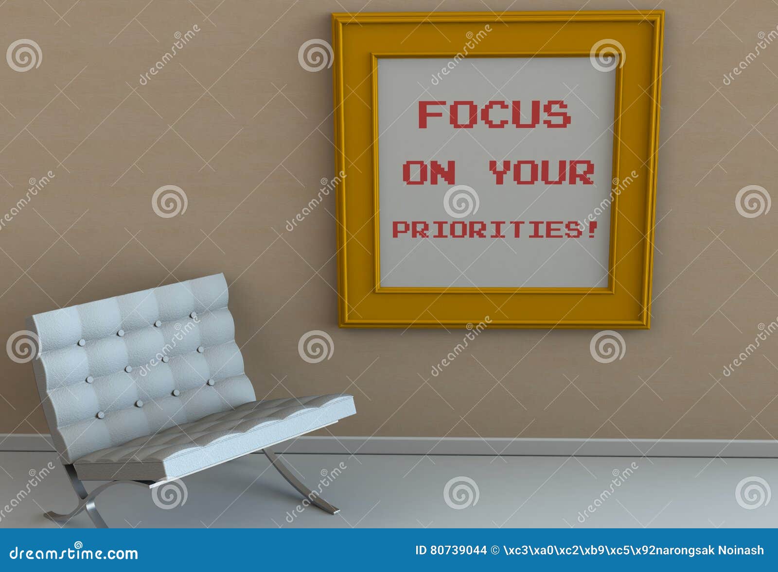 FOCUS on YOUR PRIORITIES, Message on Picture Frame, Chair in an Empty ...