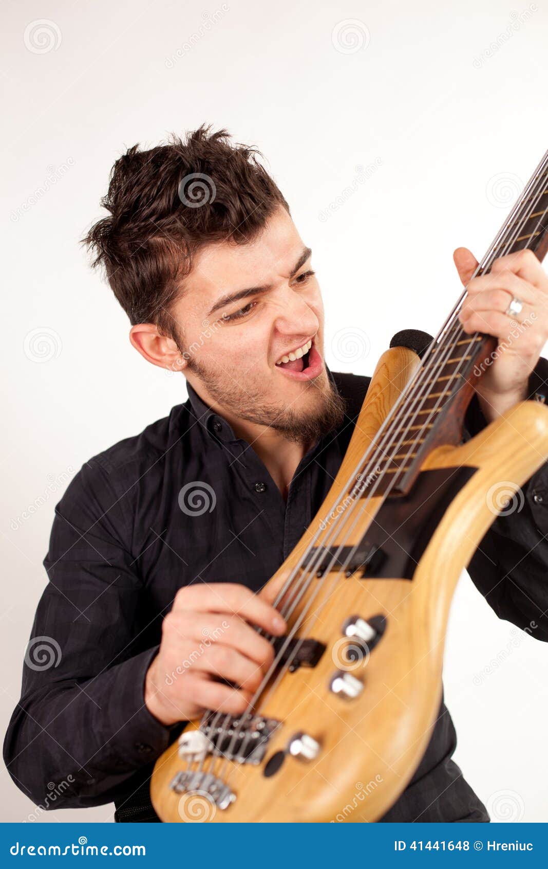Focused Bass Player in Black Stock Photo - Image of bass, black: 41441648