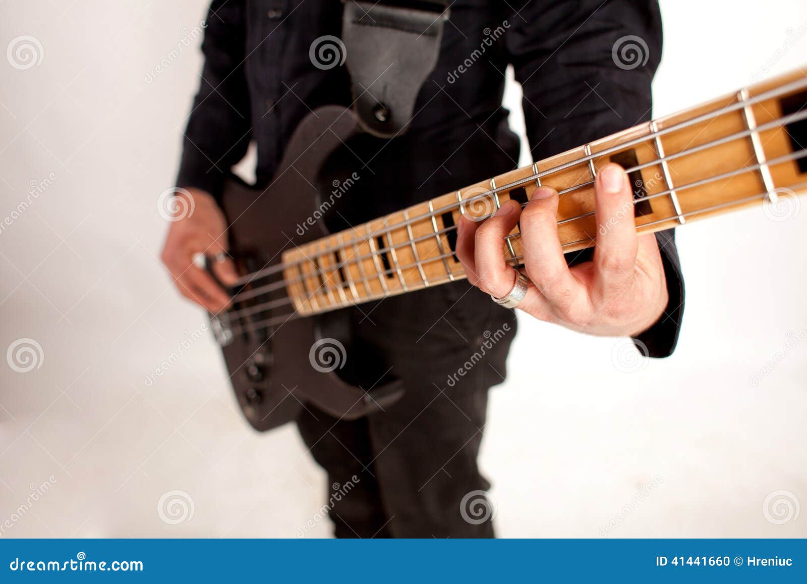 Focused Bass Player in Black Stock Photo - Image of concert, bass: 41441660