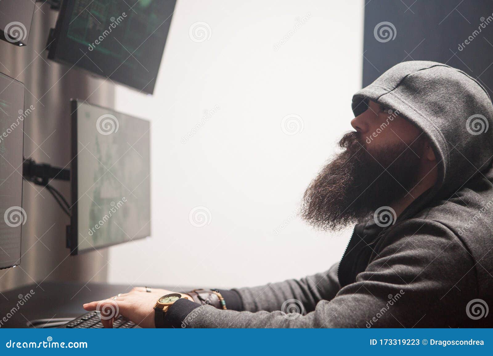 Focused Bearded Hacker To Destroy the System Stock Image - Image of ...