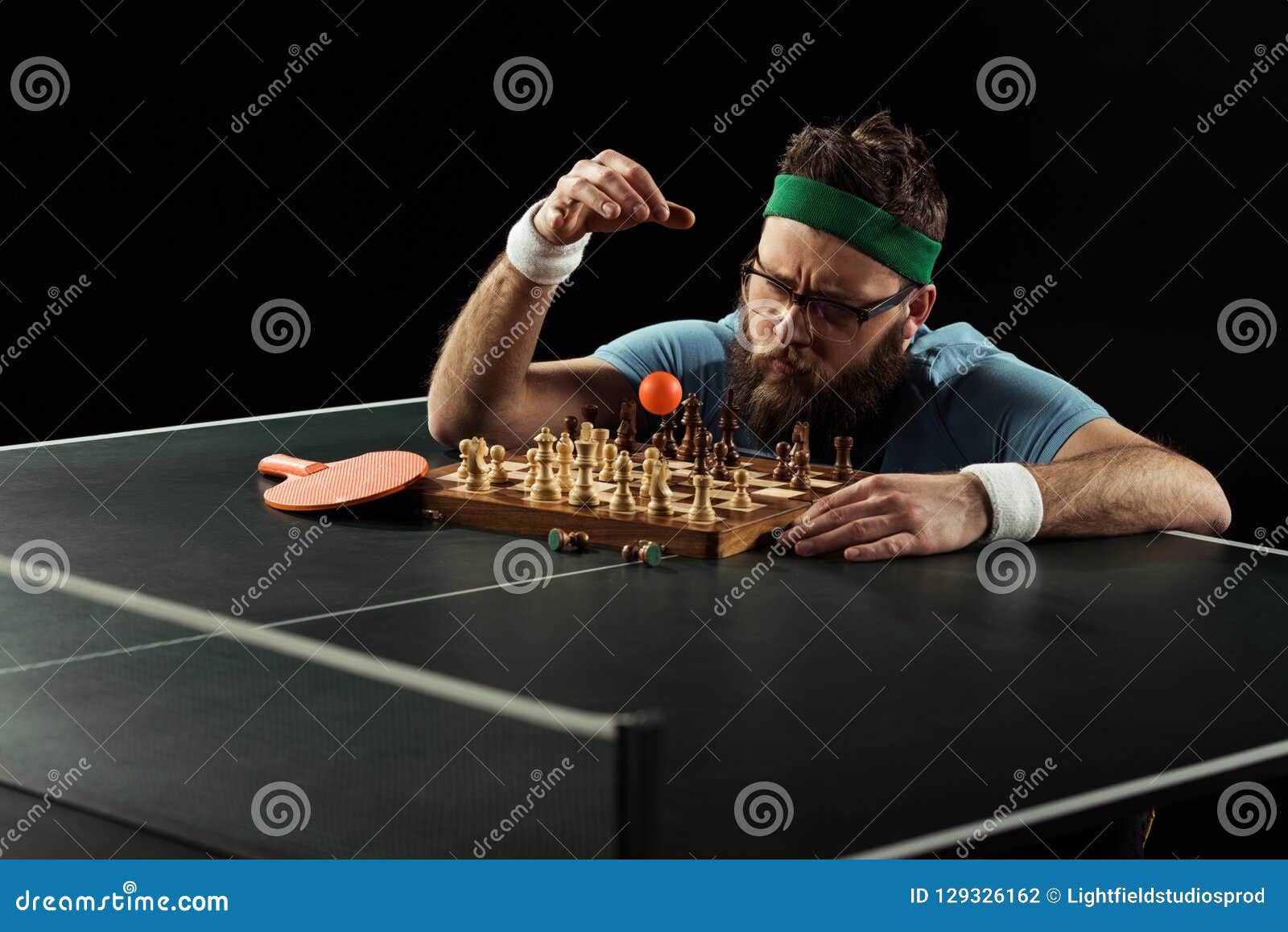 Focused Bearded Tennis Player Throwing Ball on Chess Board on Tennis ...