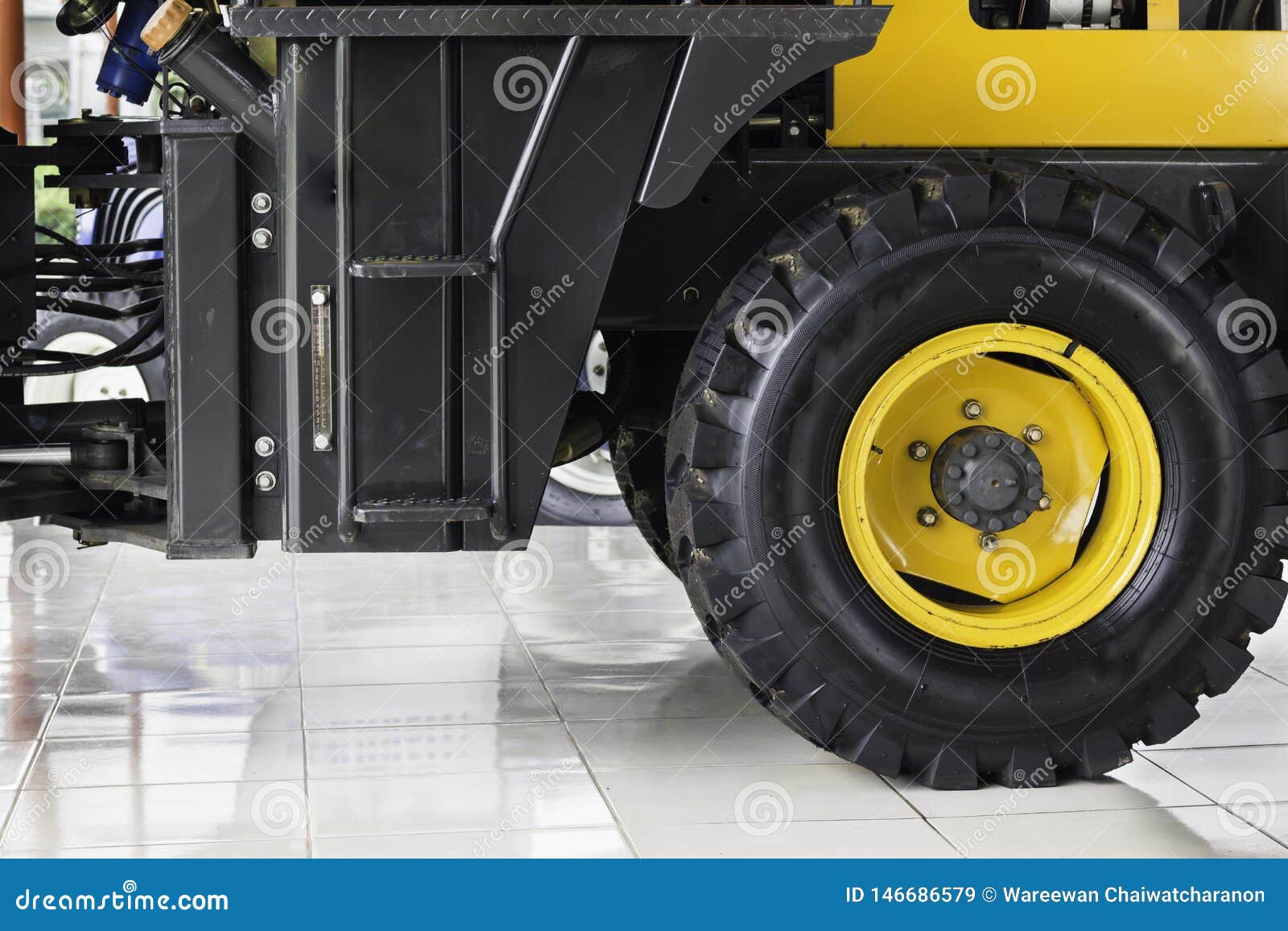 Focused at Big Huge Wheel of Excavator or Skid Car Stock Image - Image ...
