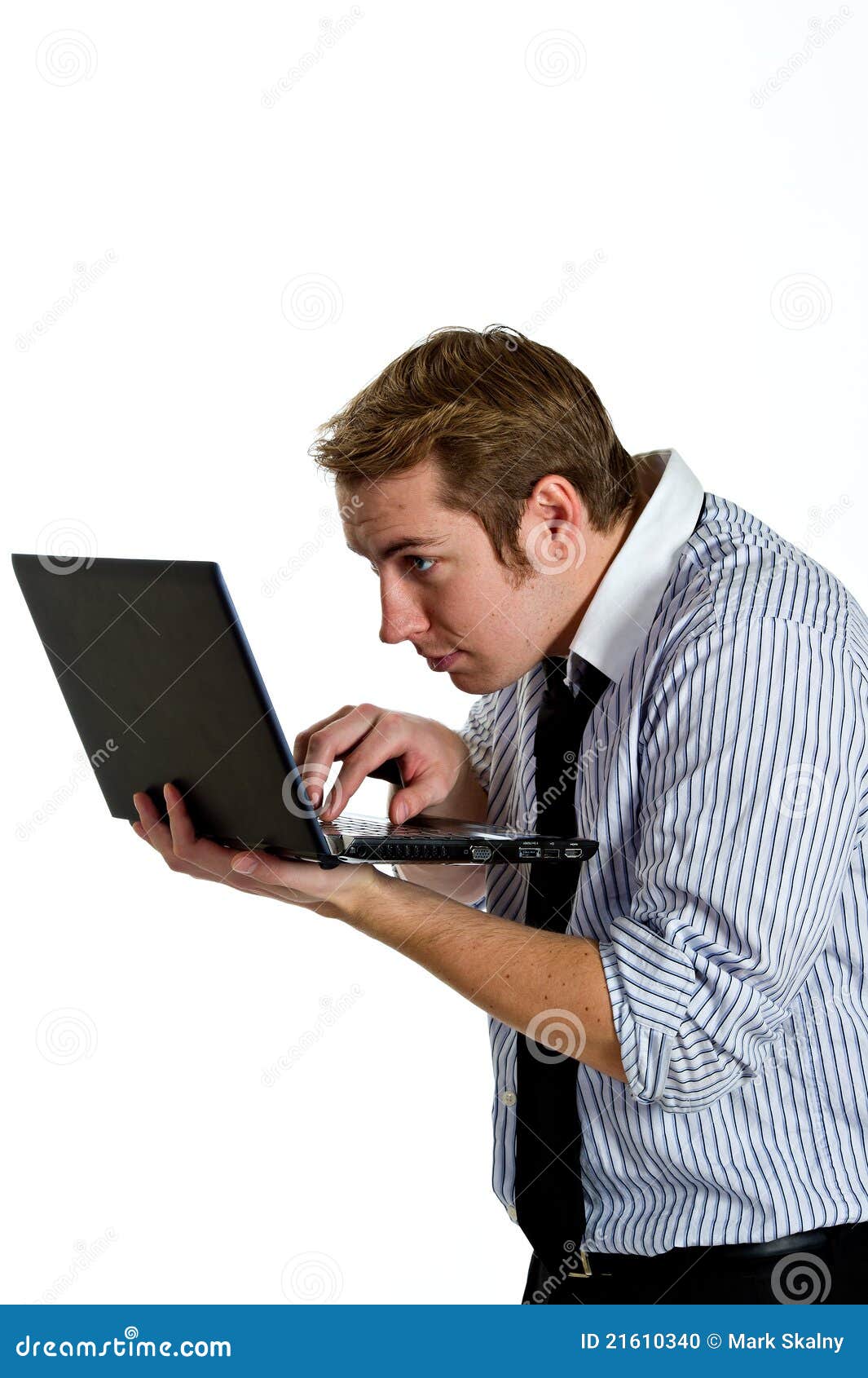 Focused Businessman with Laptop Stock Photo - Image of adult, short ...