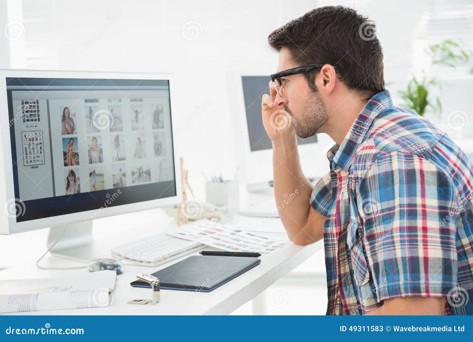 Focused Businessman Using Computer Monitor Stock Image - Image of ...