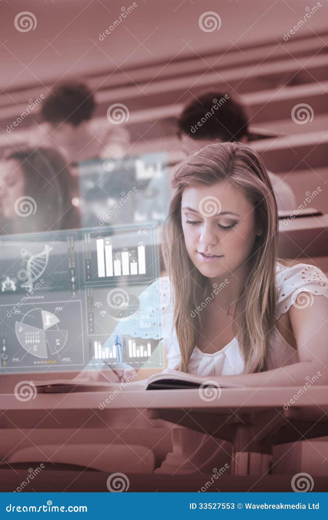 Focused College Student Working on Digital Interface Stock Image ...