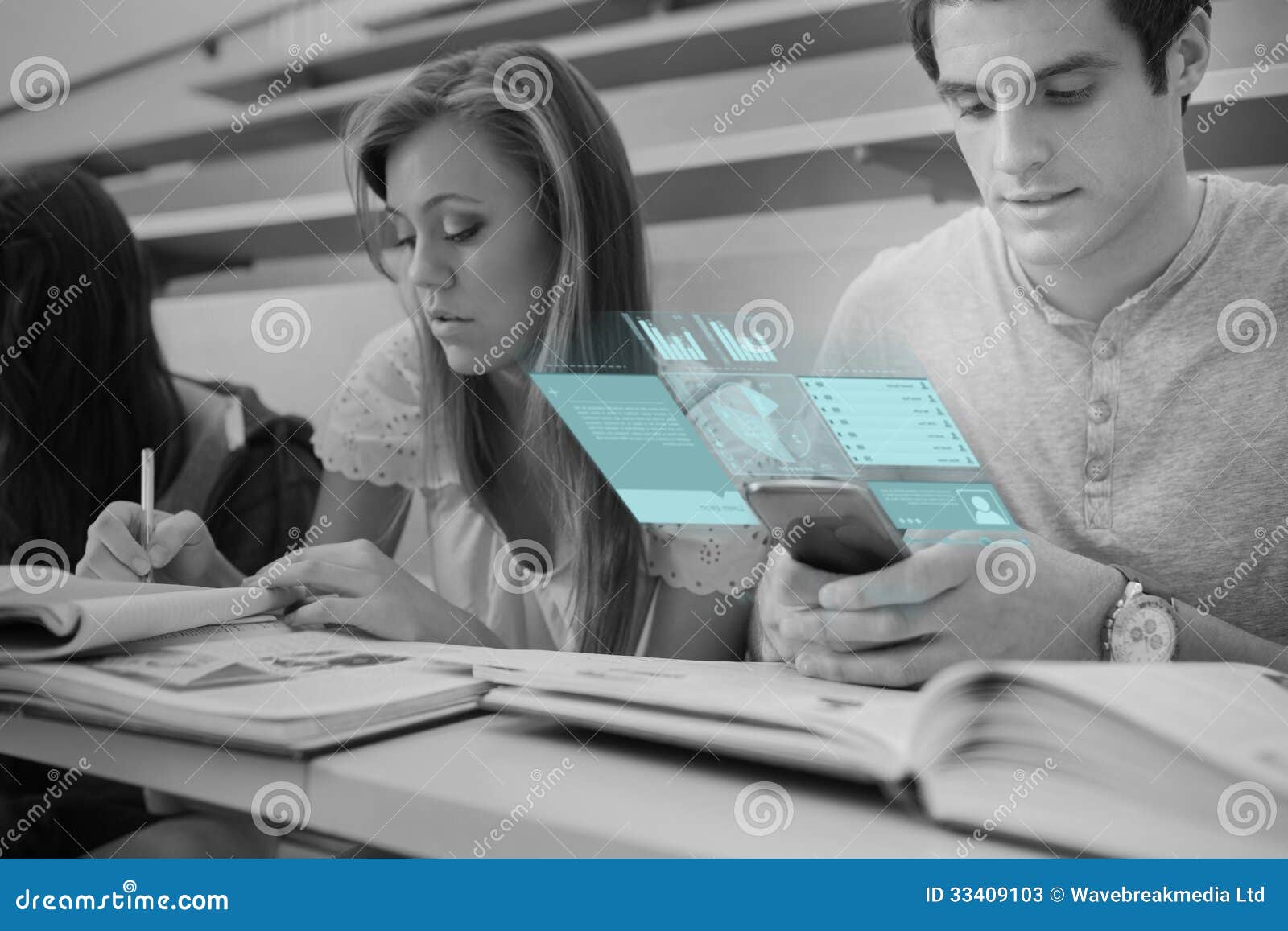 Focused College Student Working on Futuristic Smartphone Stock Image ...