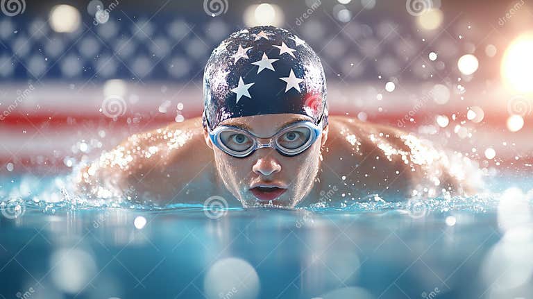 Focused Competitive Swimmer in Pool Stock Illustration - Illustration ...