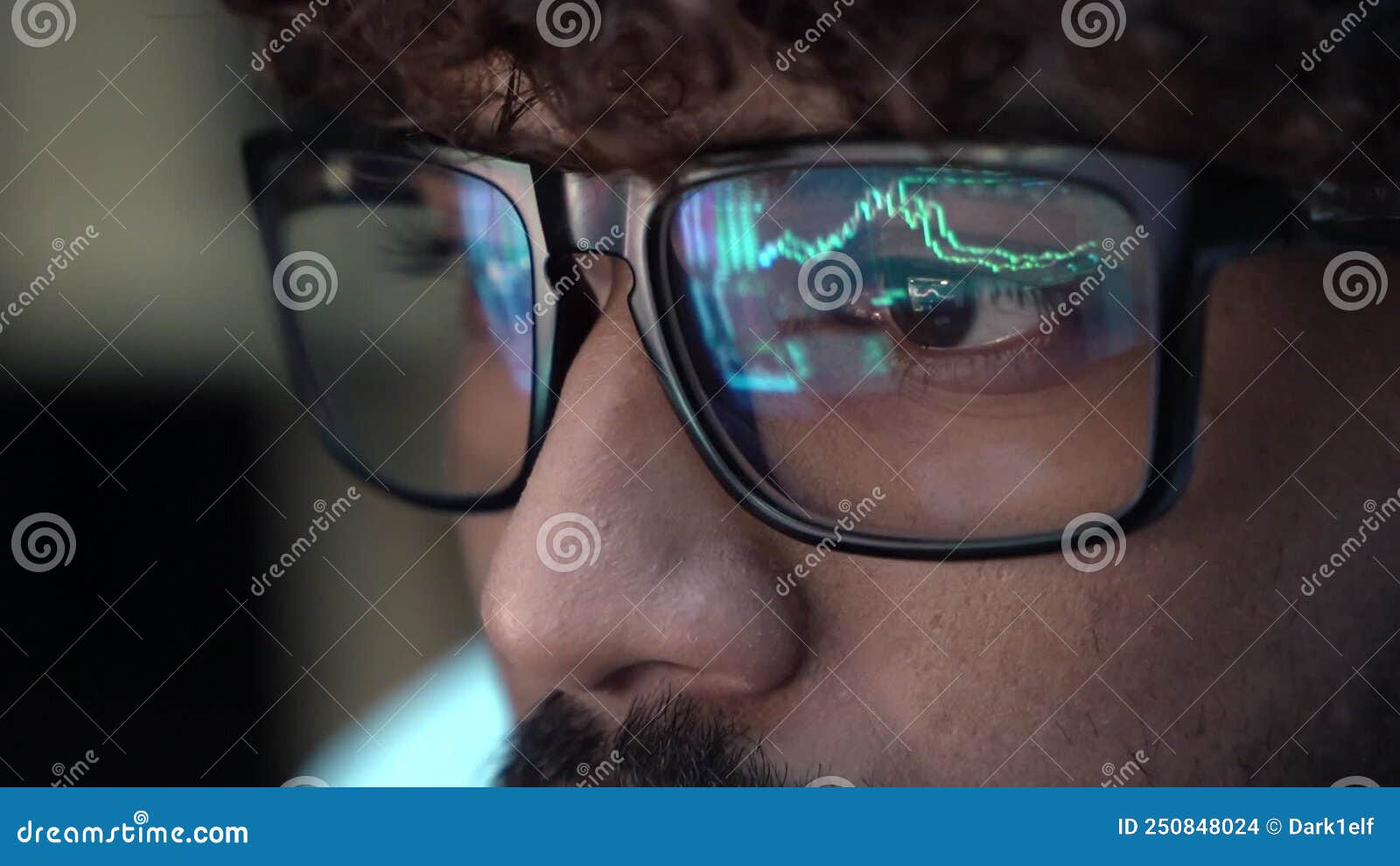 Focused Crypto Trader Analyst Wearing Eyeglasses Working Looking at ...