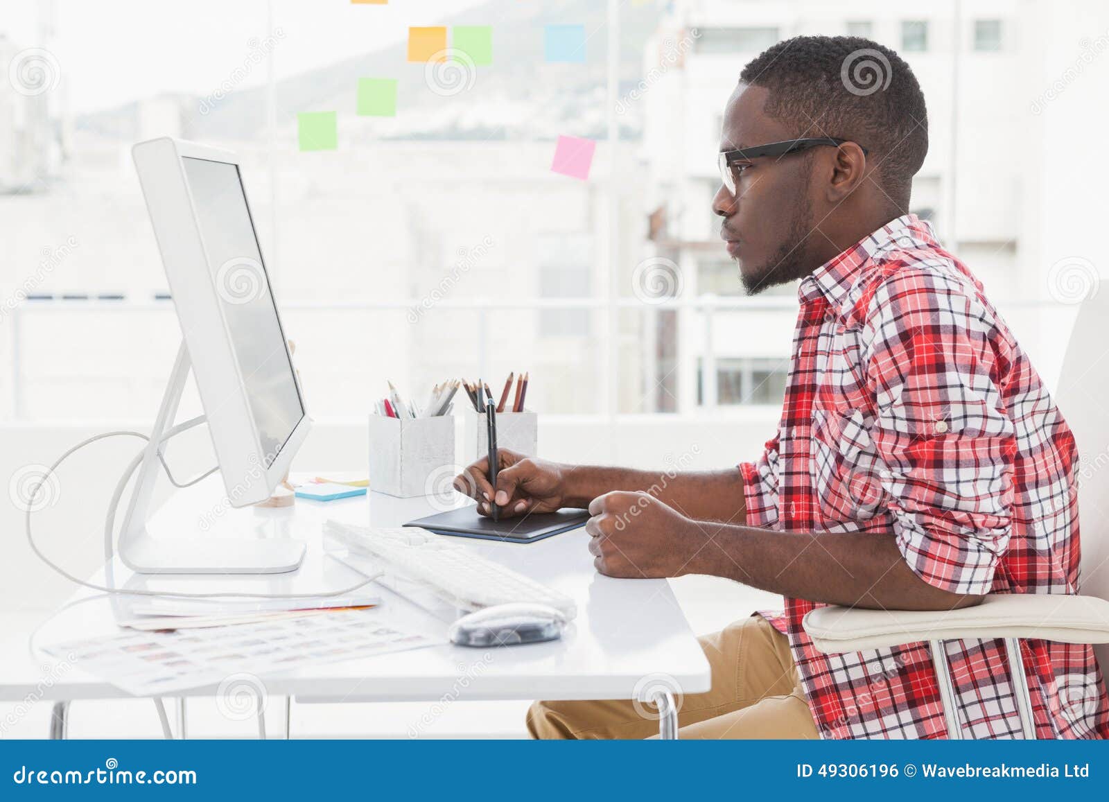 Focused Designer Using Digitizer and Computer Stock Photo - Image of ...