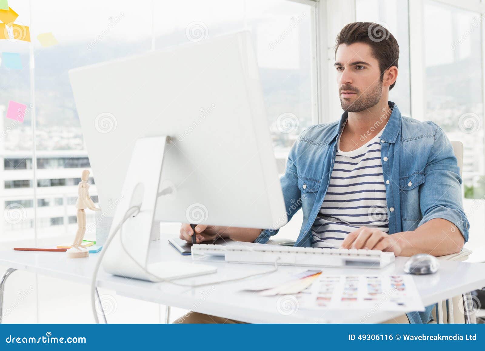 Focused Designer Working with Digitizer and Computer Stock Photo ...