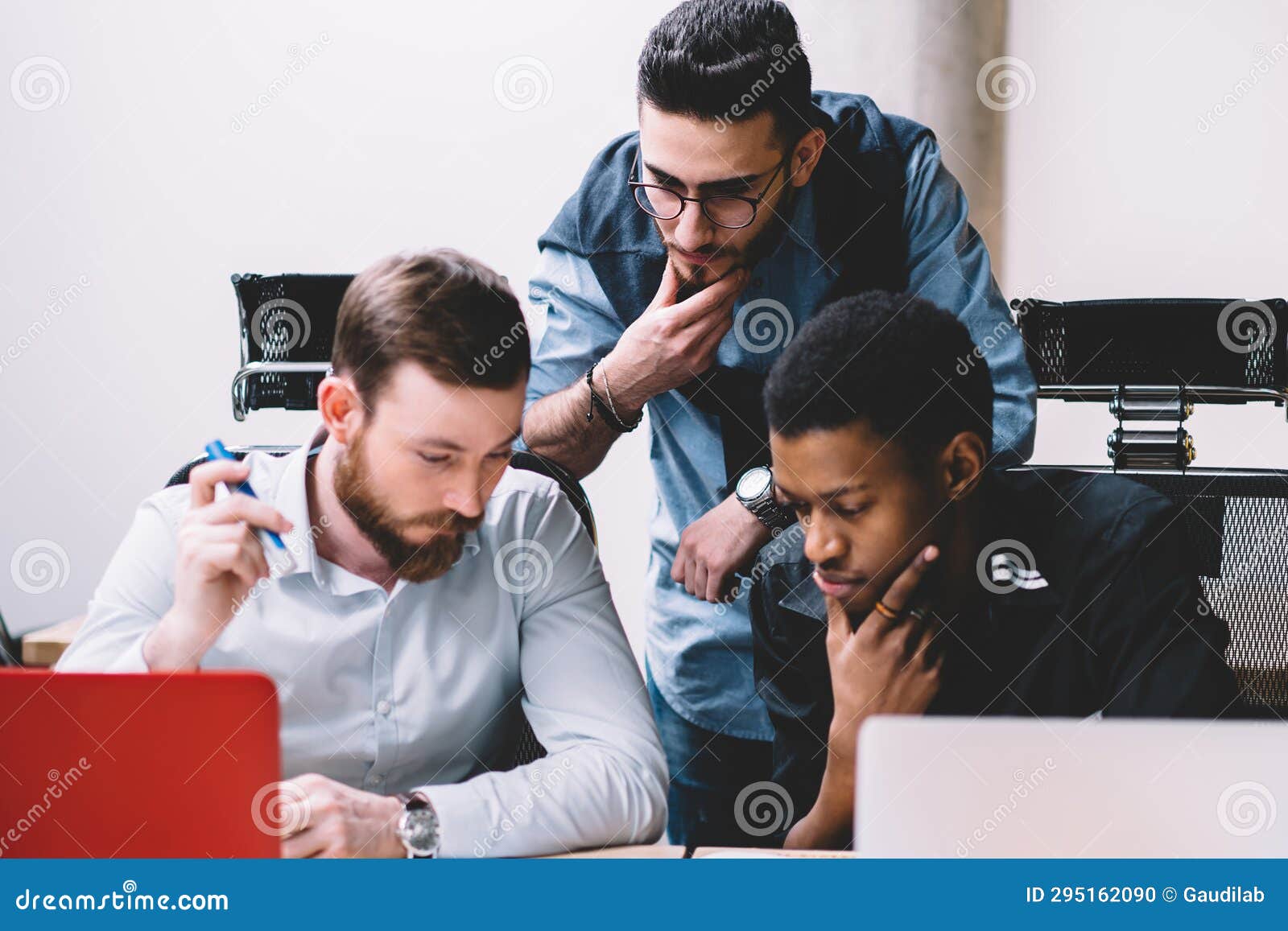 Focused Diverse Employees Thinking on Problem in Office Stock Photo ...