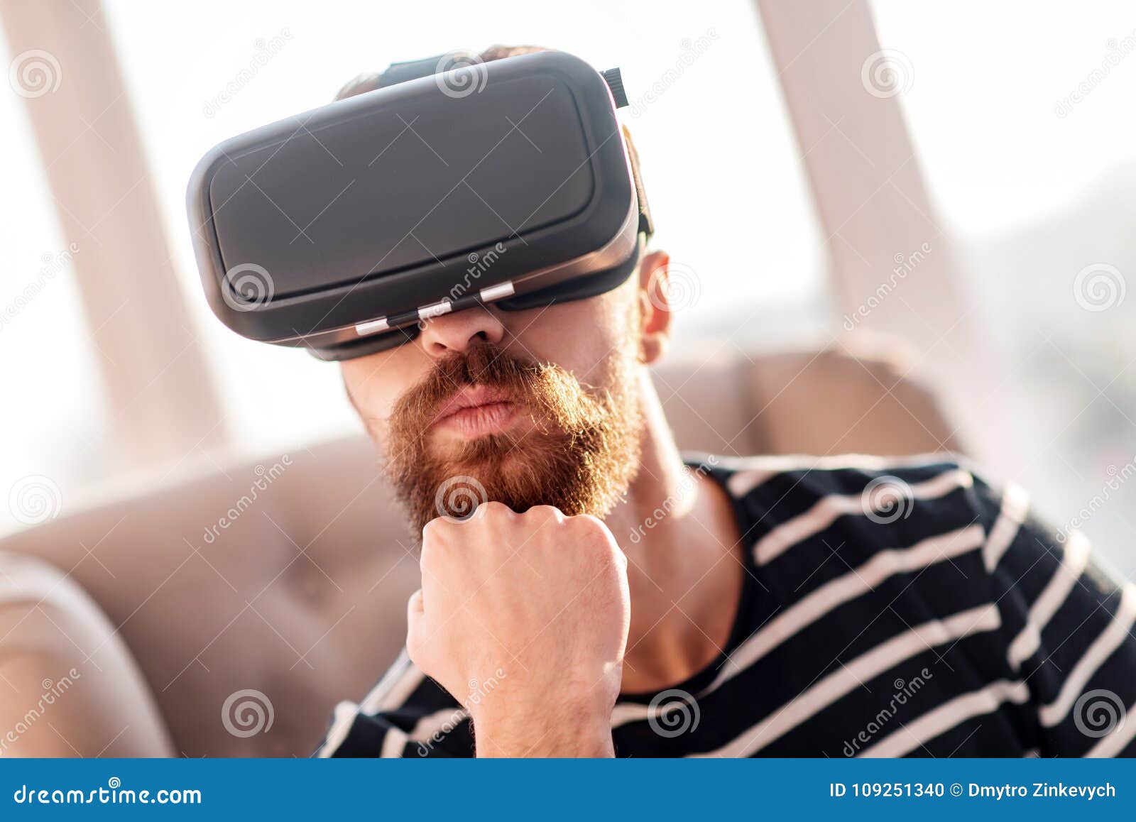 Focused Earnest Man Evaluating VR Stock Photo - Image of development ...