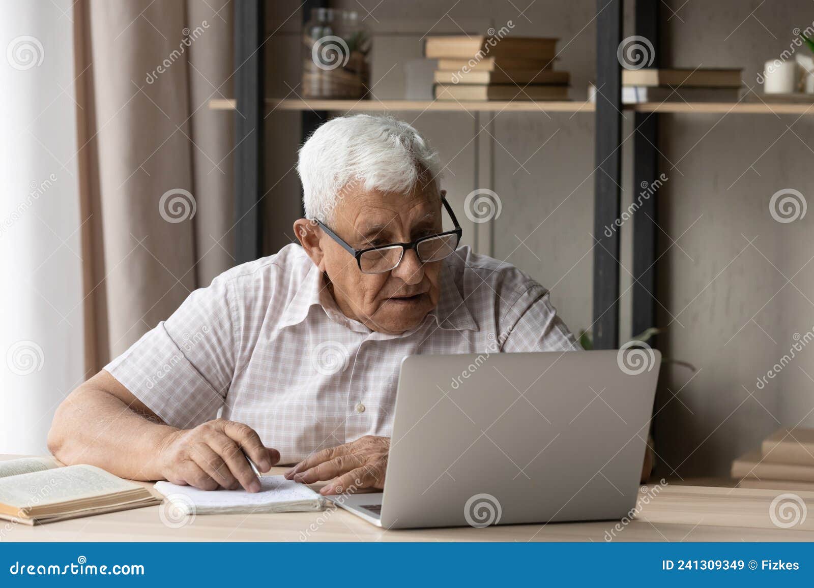 Focused Elder 80s Student Man Getting Knowledge Stock Image - Image of ...