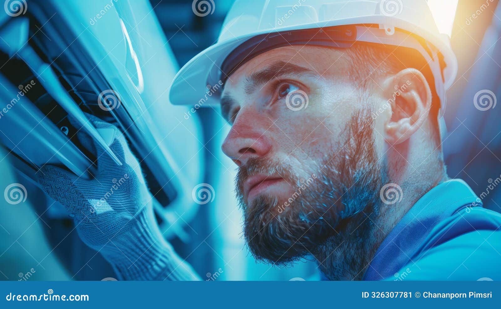 Focused Engineer Wearing a Hard Hat Working on a Technical Project ...