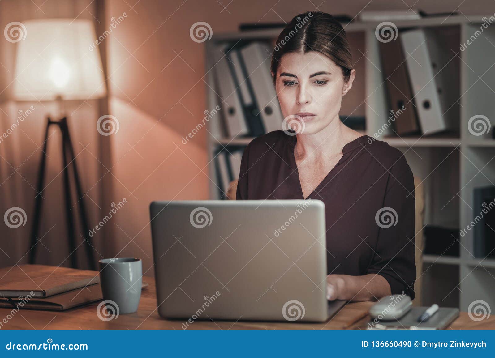 Focused Female Freelancer Submitting Project Stock Photo - Image of ...