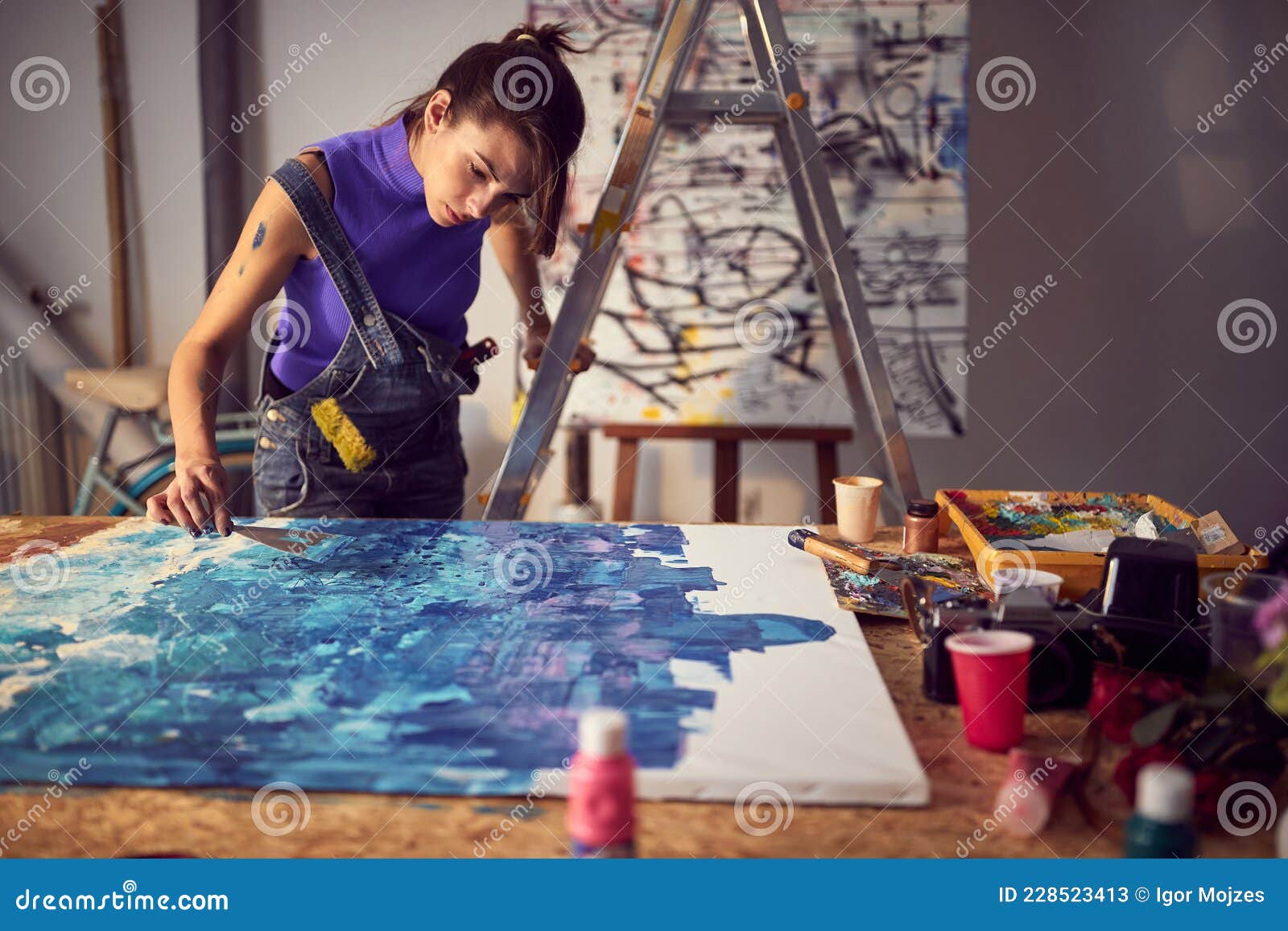 Focused Female Painter Artist Creating a New Piece Stock Image - Image ...