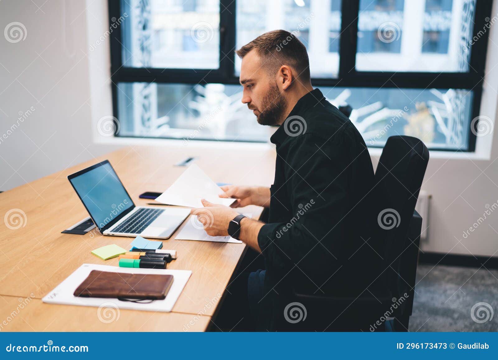 Focused Freelancer Working on Laptop with Copy Space Stock Image ...