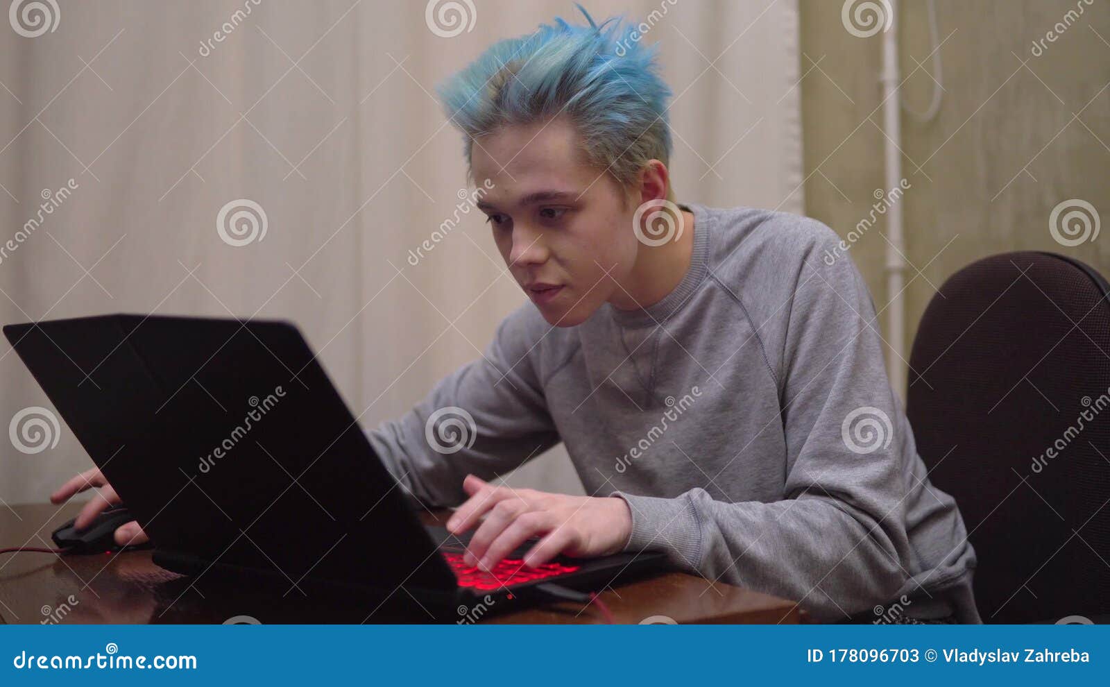 Focused Gamer Playing Comuter Game, Hacker Working on Laptop Stock ...