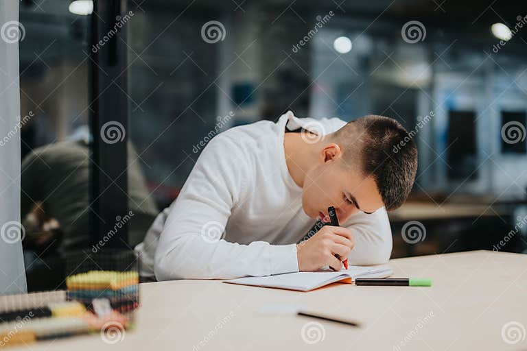 Focused High School Student Studying in Modern Classroom Stock Image ...