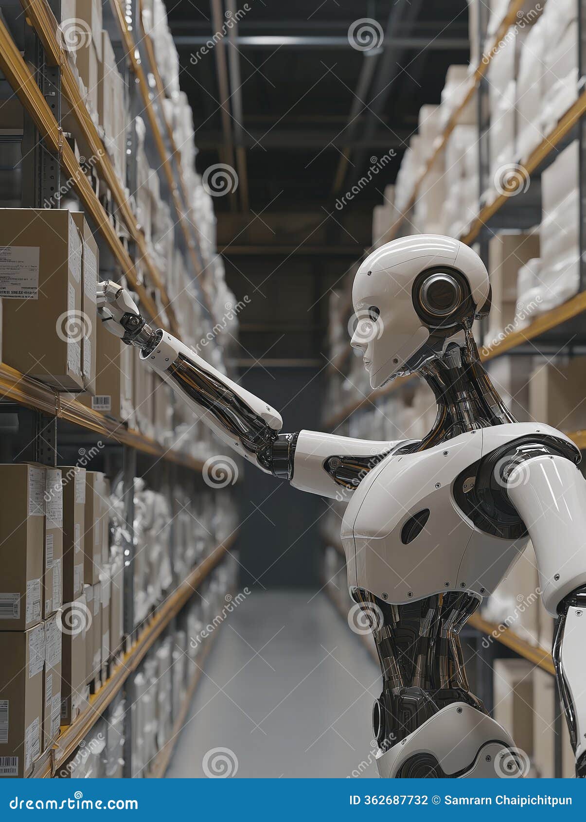 Focused Humanoid Robot Working Diligently in Warehouse Precise ...