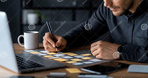 A Focused Individual Engaged in Planning and Organizing Tasks Using ...