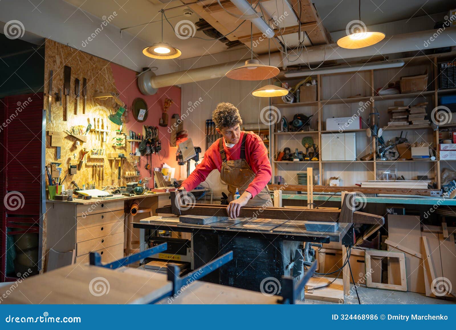 Concentrated Man Carefully Working in Carpentry Creative Studio ...