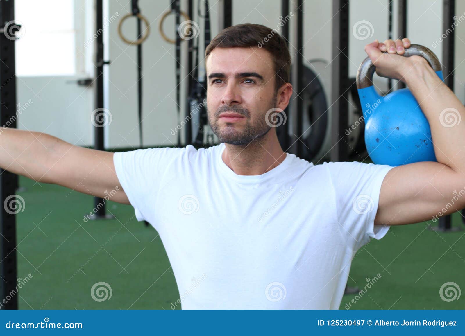 Focused Male during Functional Workout Stock Image - Image of kettle ...