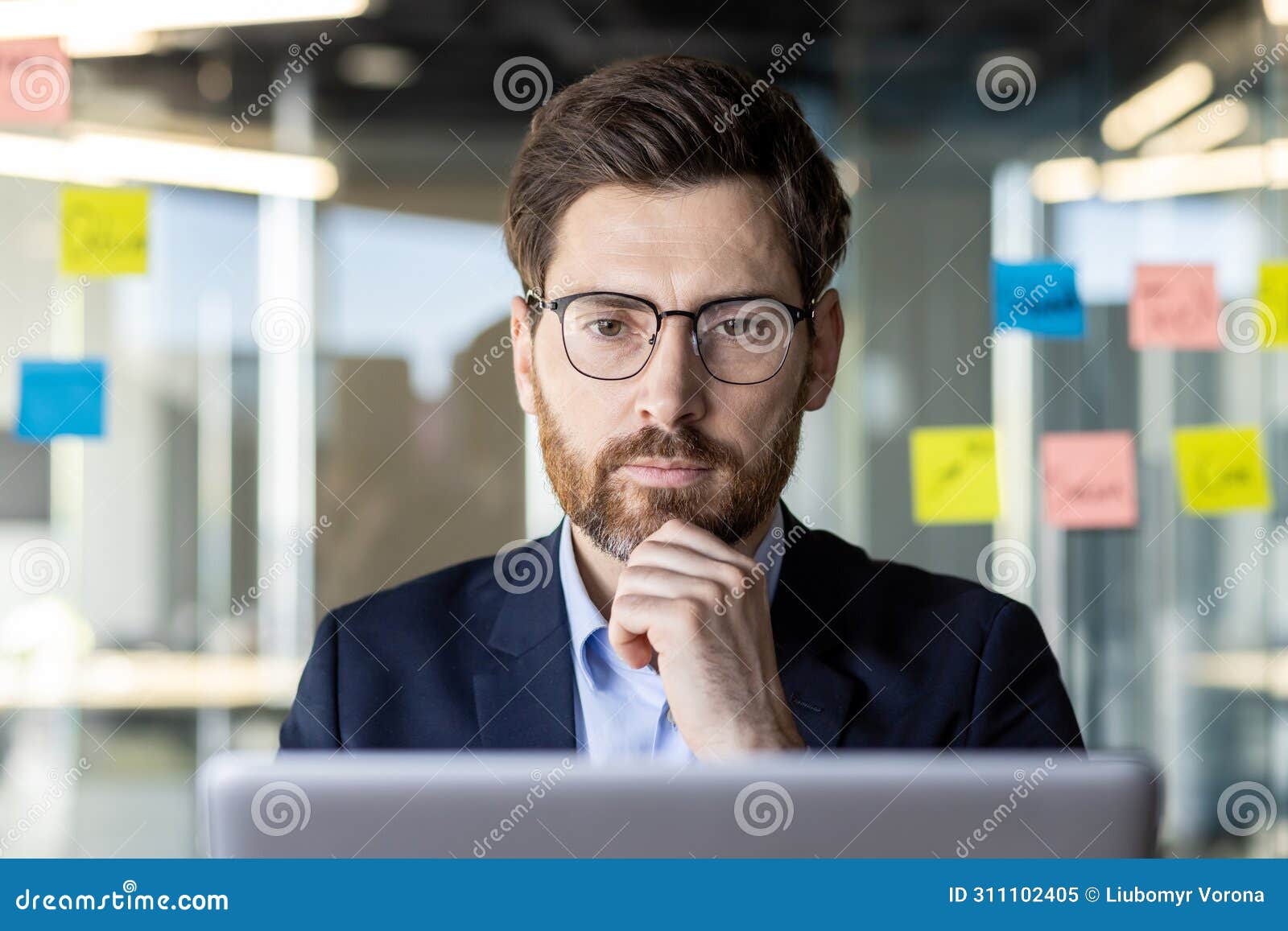 Professional Man Working on Laptop in Modern Office Stock Image - Image ...