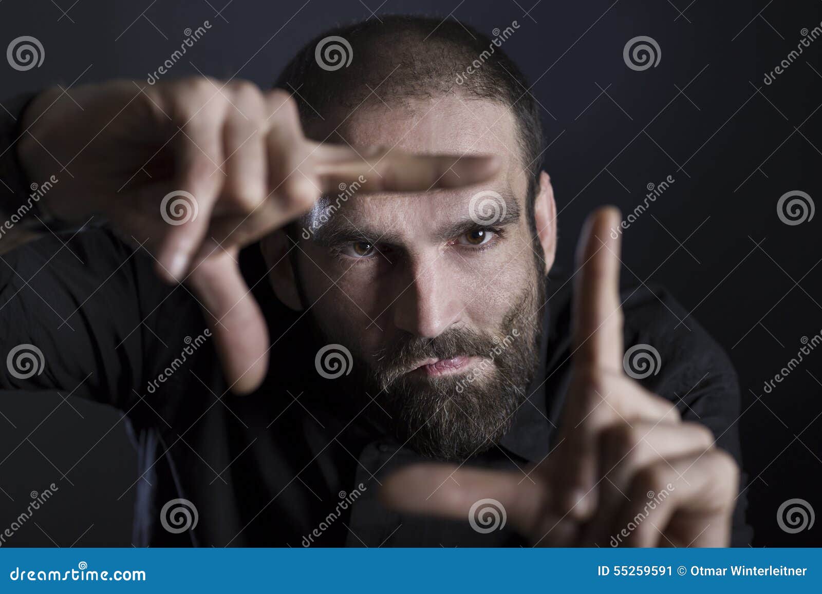 Focused Man Building Frame with Fingers. Stock Image - Image of ...