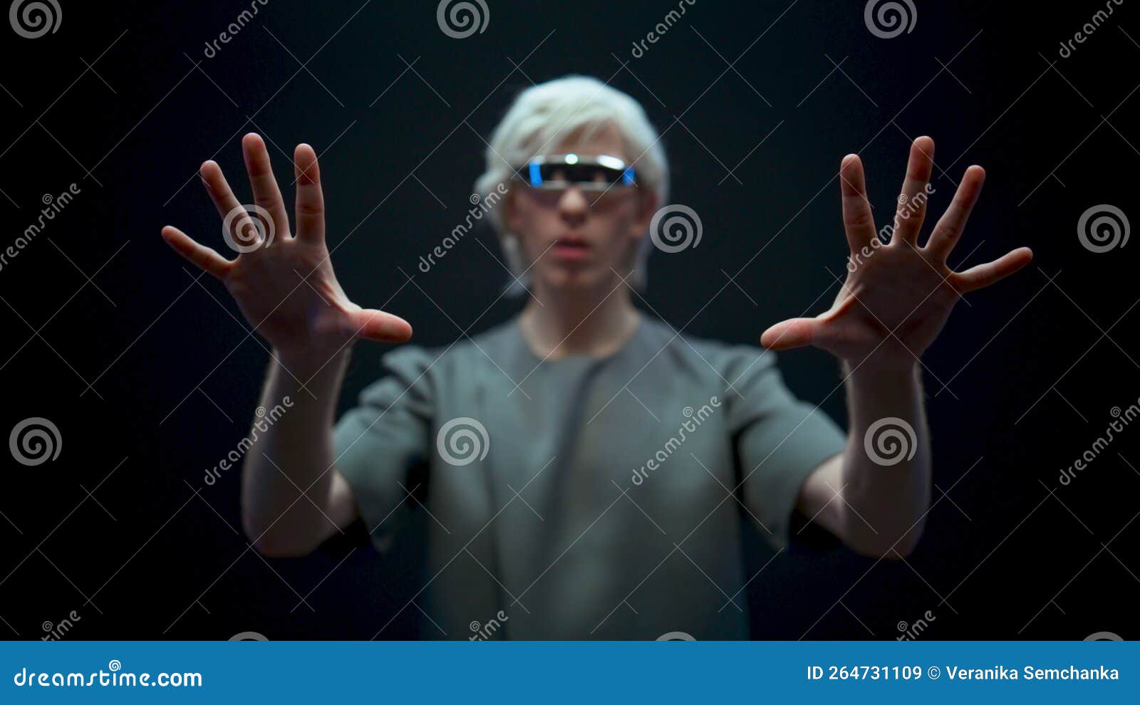 Focused Man Moving Rotating Virtual Objects. Vr Glasses Student Zoom ...