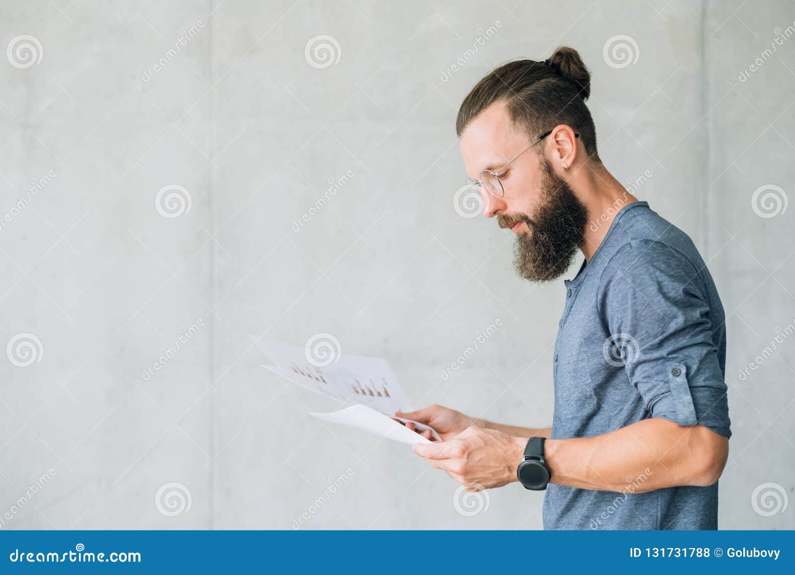 Focused Man Read Document Information Report Data Stock Photo - Image ...