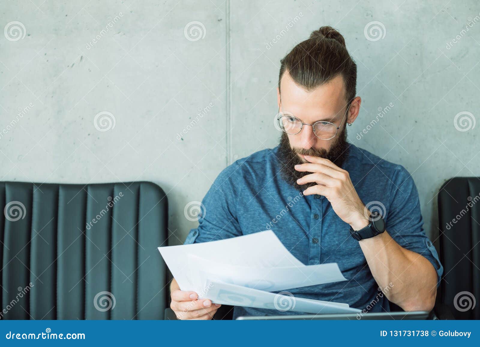 Focused Man Read Document Information Report Data Stock Photo - Image ...