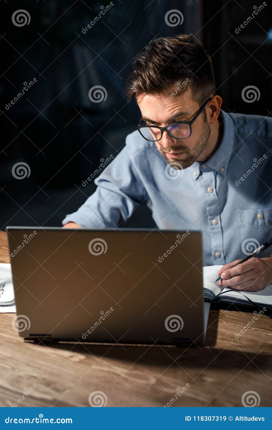 Focused Man Watching Laptop at Work Stock Image - Image of occupation ...