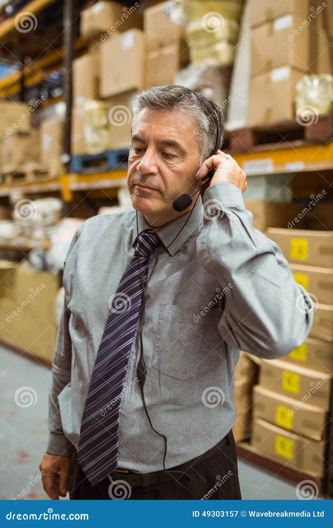 Focused Manager Talking in a Headset Stock Image - Image of talking ...