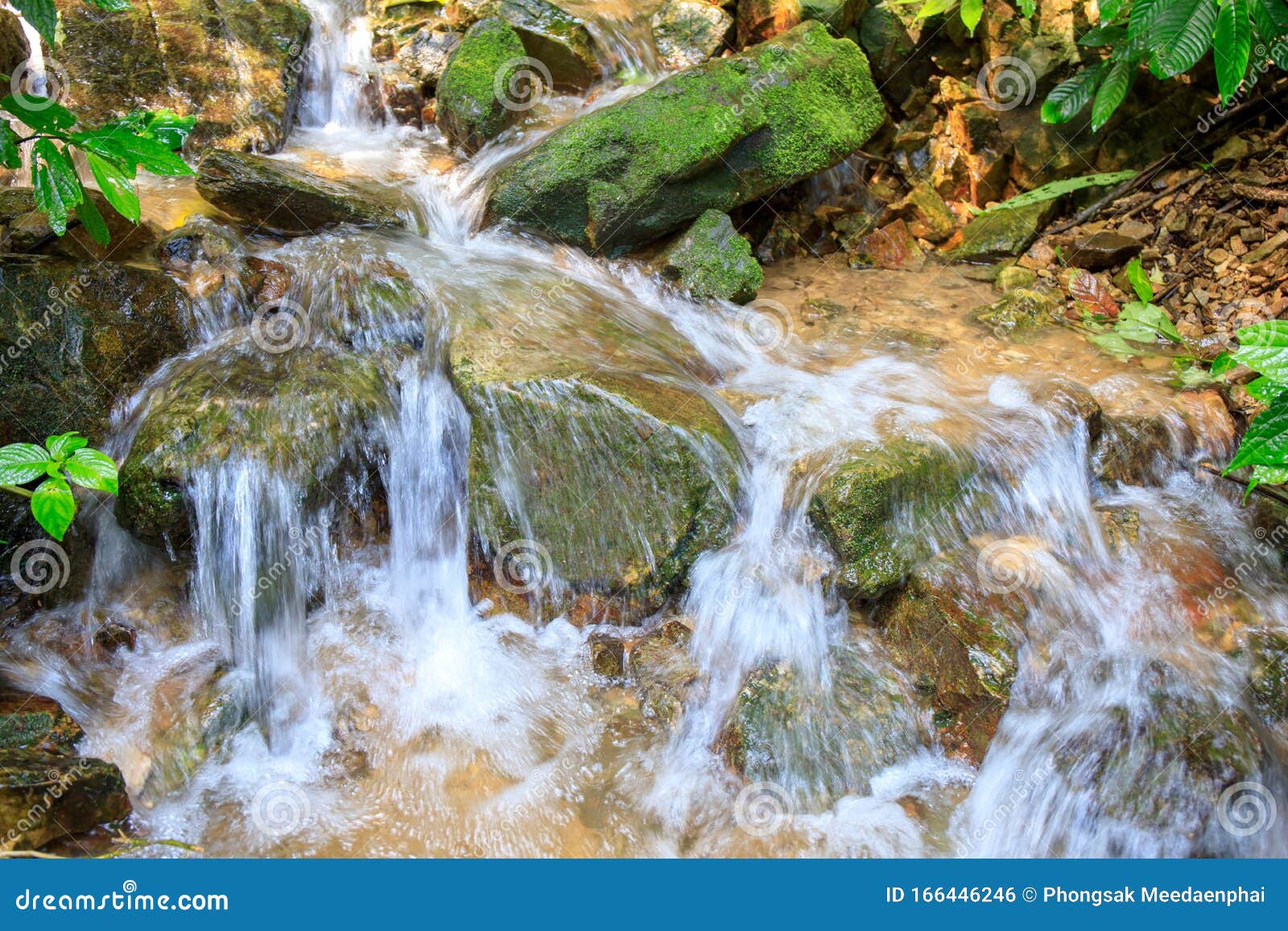 Water From Brook Or Water Fall In Blue Pvc Pipe To Water Filter On The ...