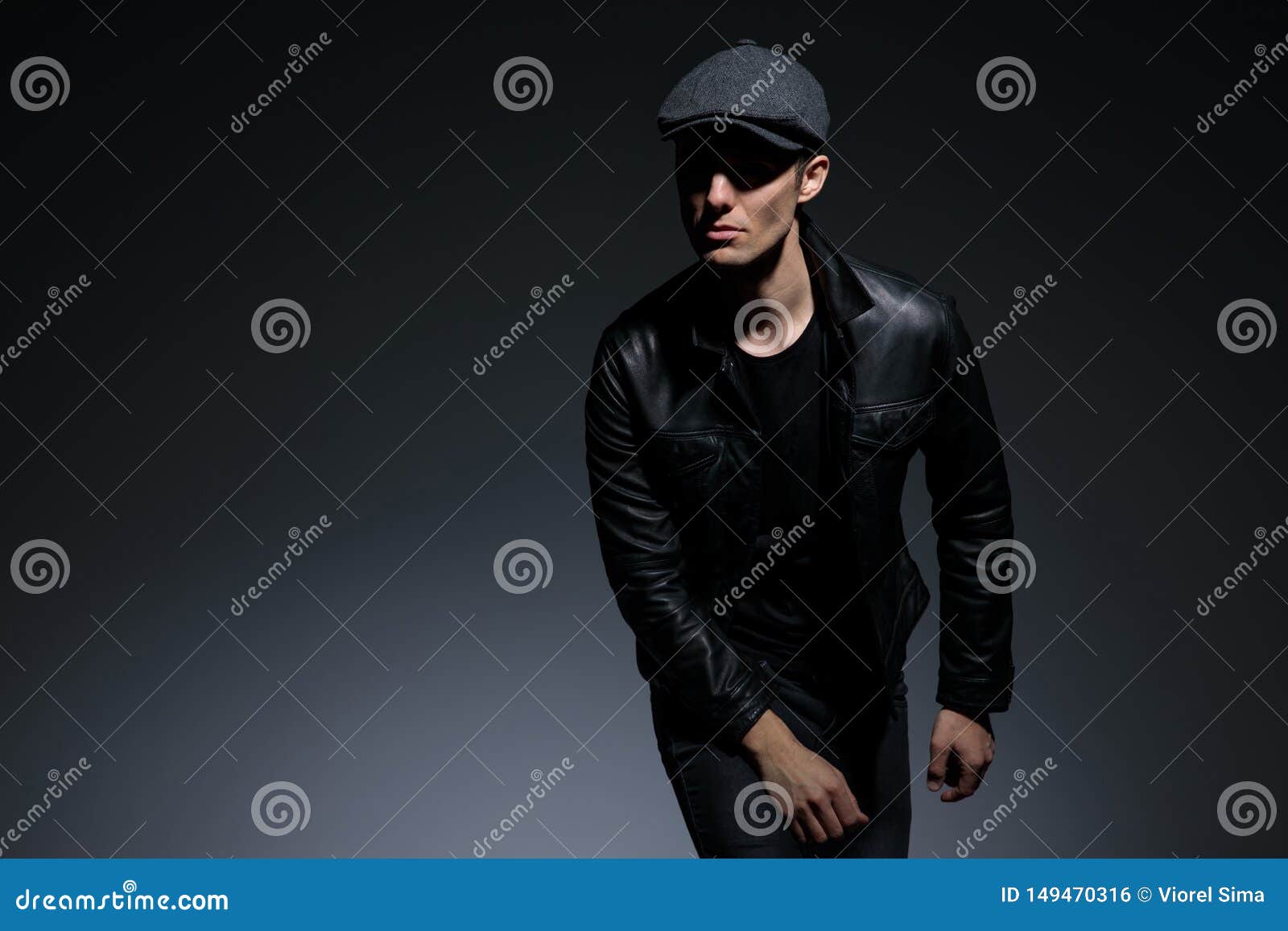 Focused Mysterious Guy Looking Forward and Preparing Stock Photo ...