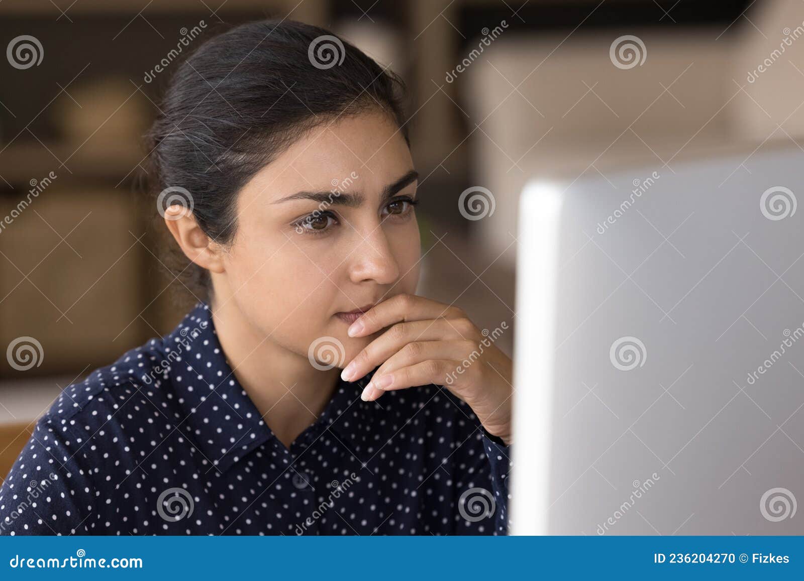 Focused Pensive Indian Professional Working at Computer from Home Stock ...