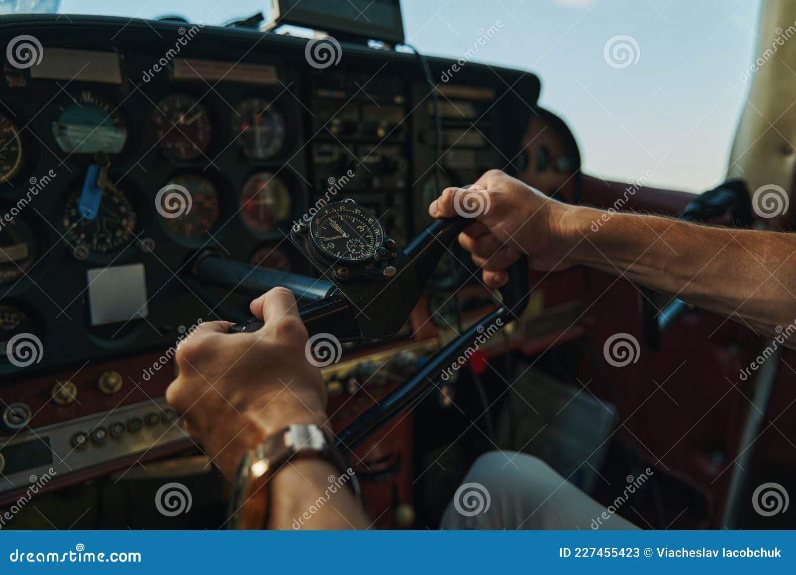 Focused Photo on Hands Holding Control Column Stock Image - Image of ...